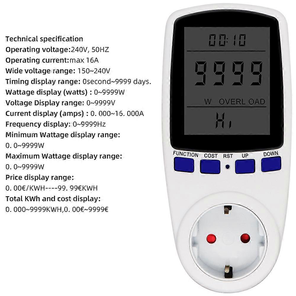 Digital LCD Energy Power Wattmeter Meter Socket Kwh Voltage AC 230V EU ...