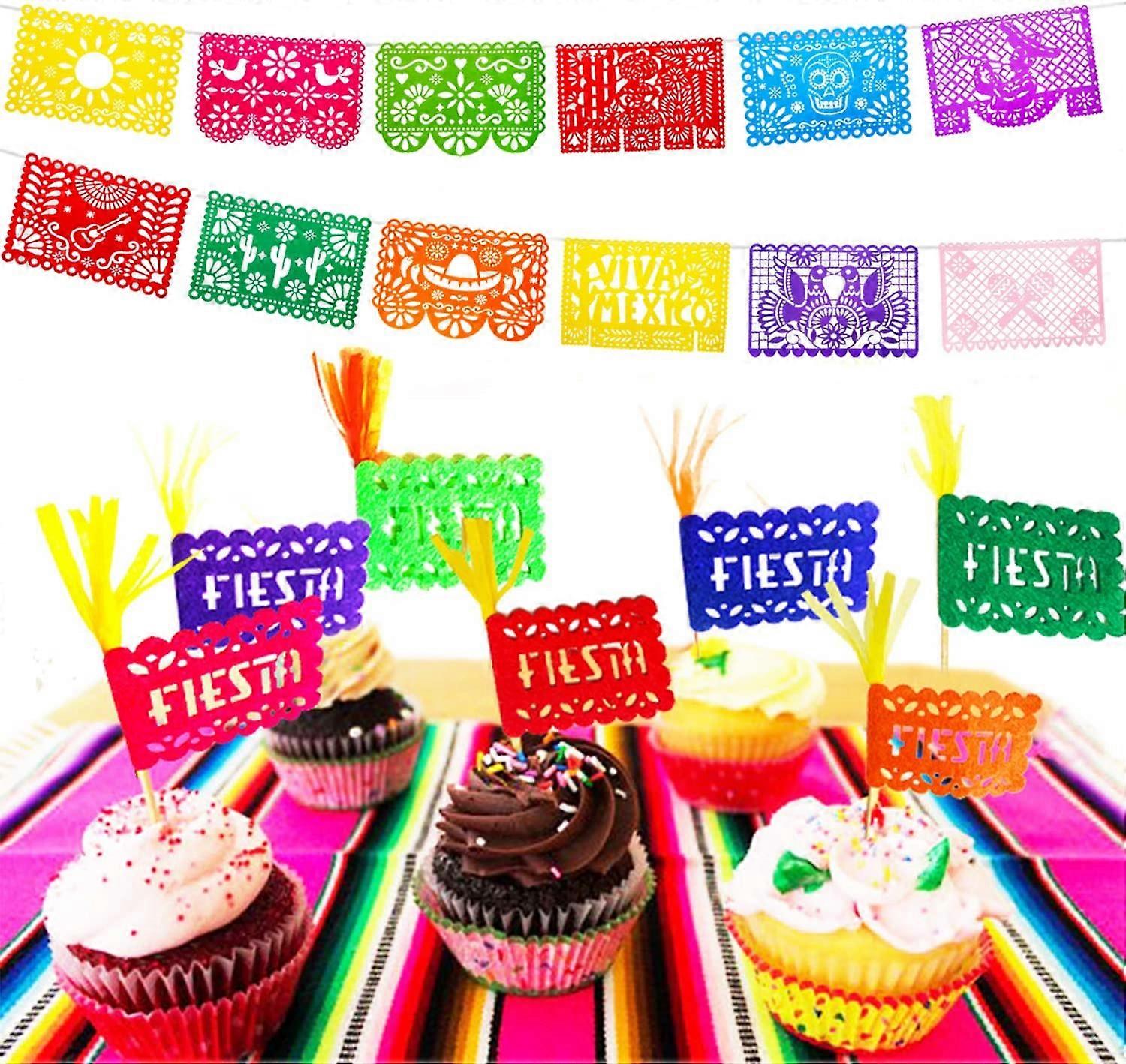 18pcs Papel Picado Banner Decorations Large Felt Mexican Fiesta Banners ...