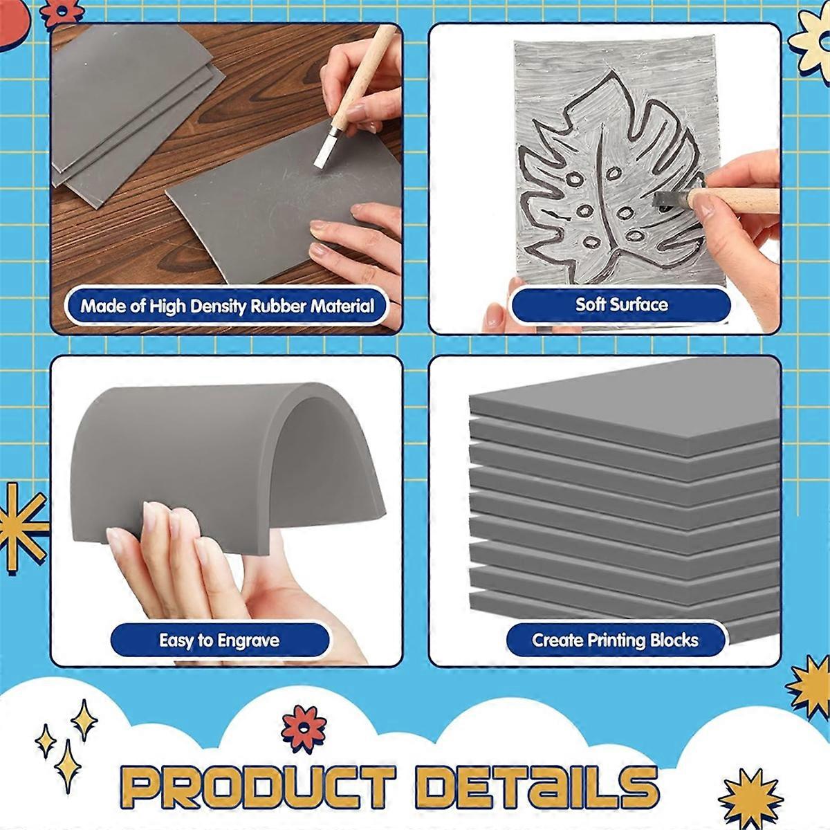 24pcs Gray Linoleum Block Rubber Stamp Carving Blocks Soft Linocut ...