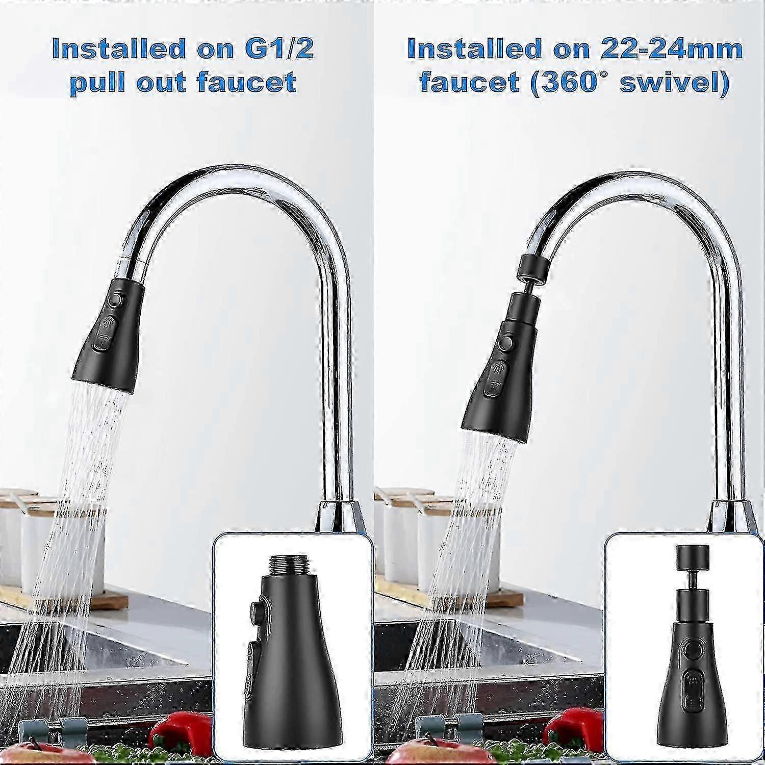 Kitchen Sink Sprayer 360 Degree Faucet, 3 Modes Kitchen Faucet Nozzle ...