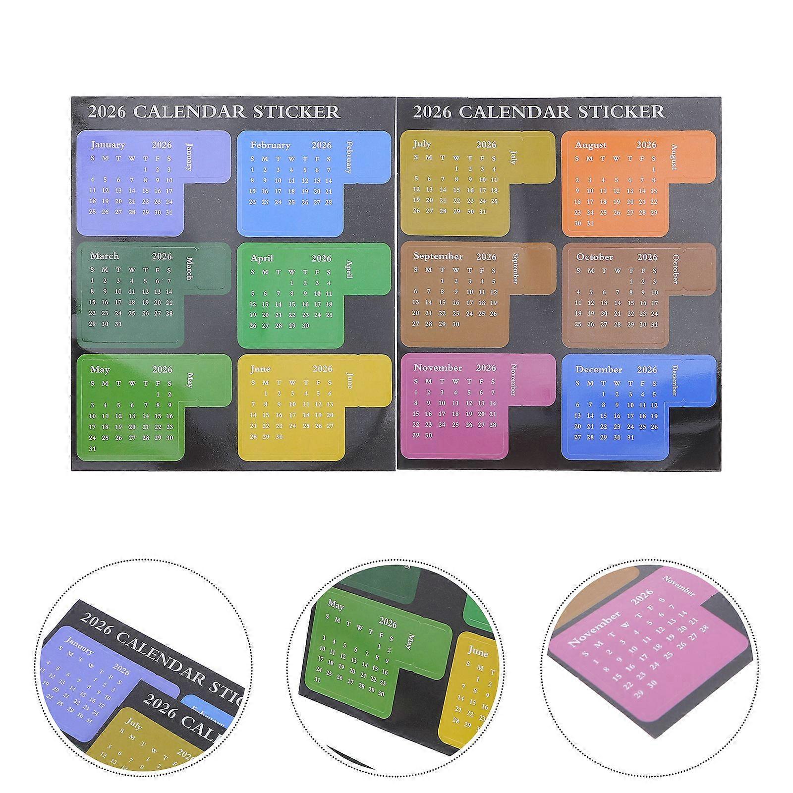 1 Set Yearly Calendar Stickers 2026 Planner Index Tabs Colorful Monthly ...