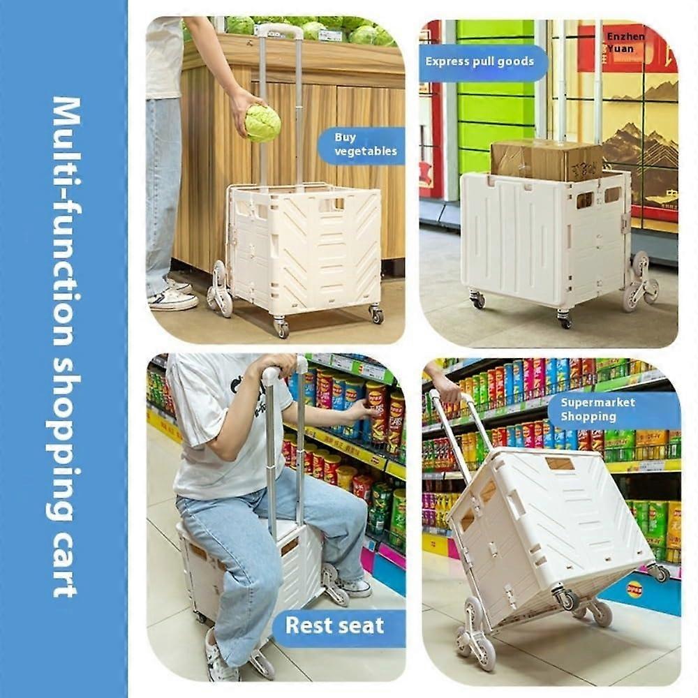 Foldable Shopping Cart 50L Large Capacity with Wheels, Adjustable ...