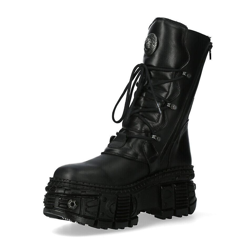 New Rock Boots WALL373-S11 Unisex Metallic Black Leather Platform ...