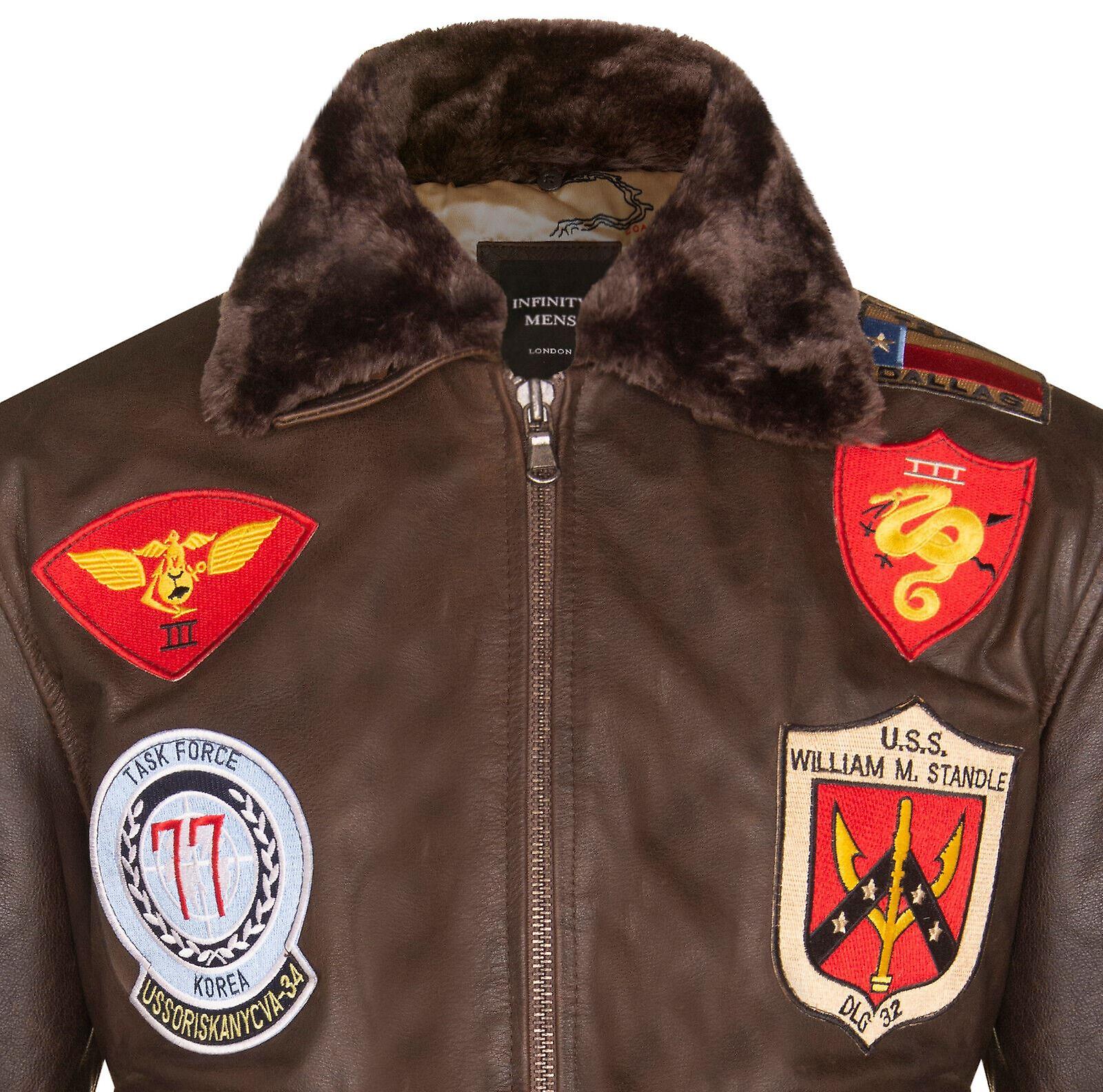 Men's Brown Leather Air Force Badge Pilot Flying US Aviator Bomber ...