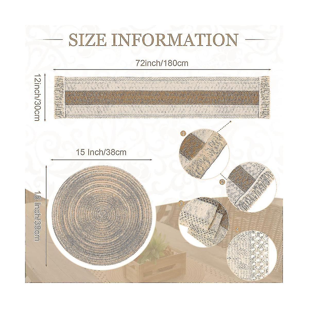 Table Runners And Round Braided Placemats Set Splicing Cotton Boho ...