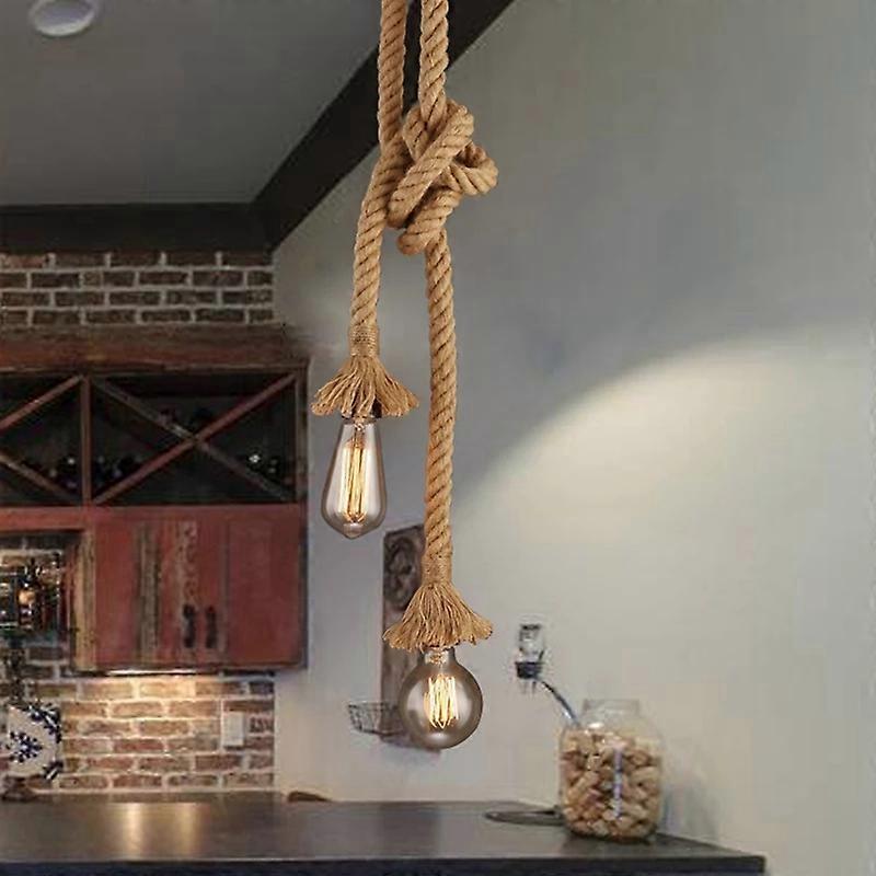 Retro Jute rope Pendant Lights Industrial Loft Vintage Long Double Head ...