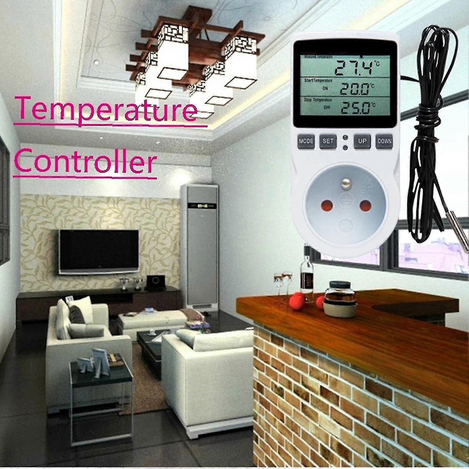 Temperature Controller 16a 230v Large Screen Lcd Display Digital Thermostat Socket Outlet For ...