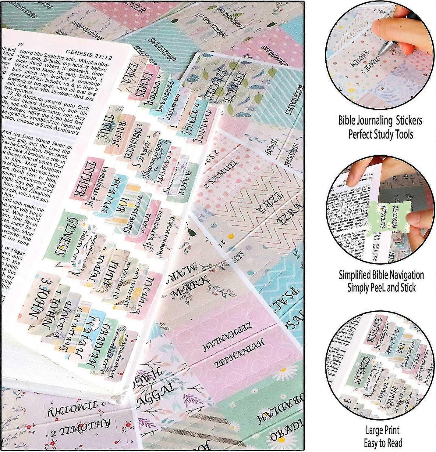 Floral Bible Tabs Index Stickers - Set Of 90 (66 Bible Index Tabs + 24 ...