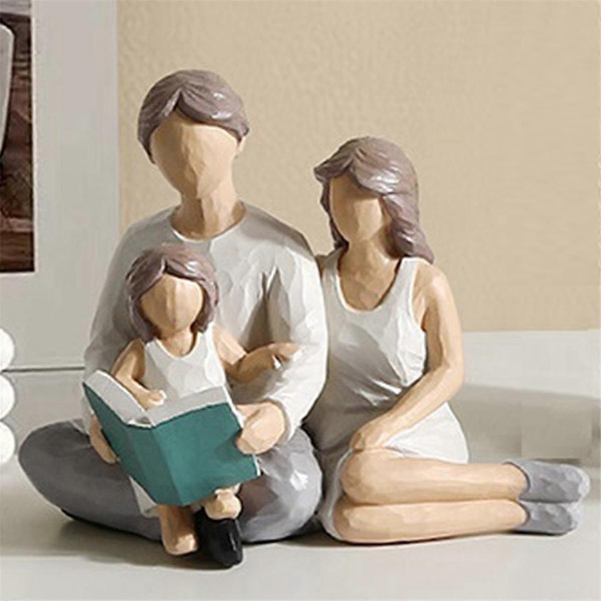 Family of 3 Figurines Decor Resin Family Sculpture Parents and Daughter ...