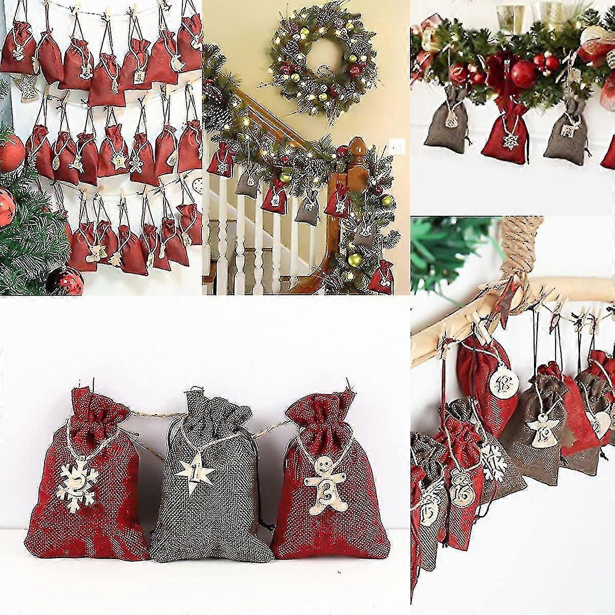 24 Pcs Christmas Advent Calendar Bags 2022, Burlap Hanging Garland ...