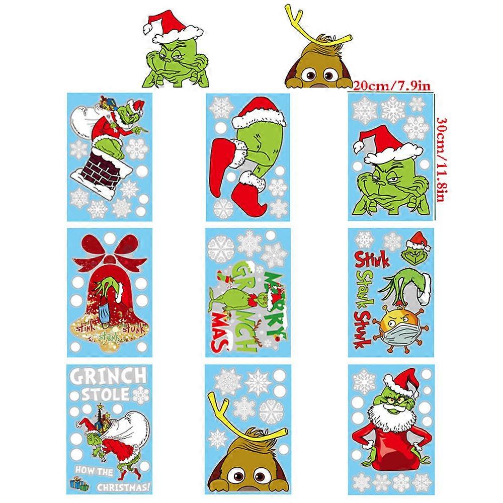 Home Shop Decor 9Pcs/Set Christmas Party The Grinch Window Stickers Art ...