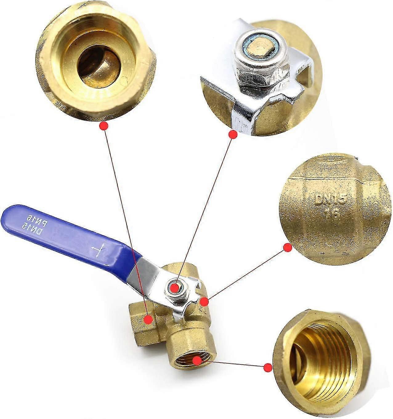 3 Way Ball Valve, Dn15 1/2 Internal Thread Water Tap Splitter, Brass Shut-off Ball Valve ...