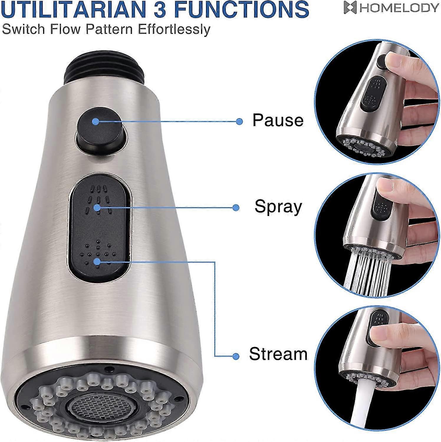 Hand Shower Faucet With Retractable Eco-Stop Button 3 Functions ...