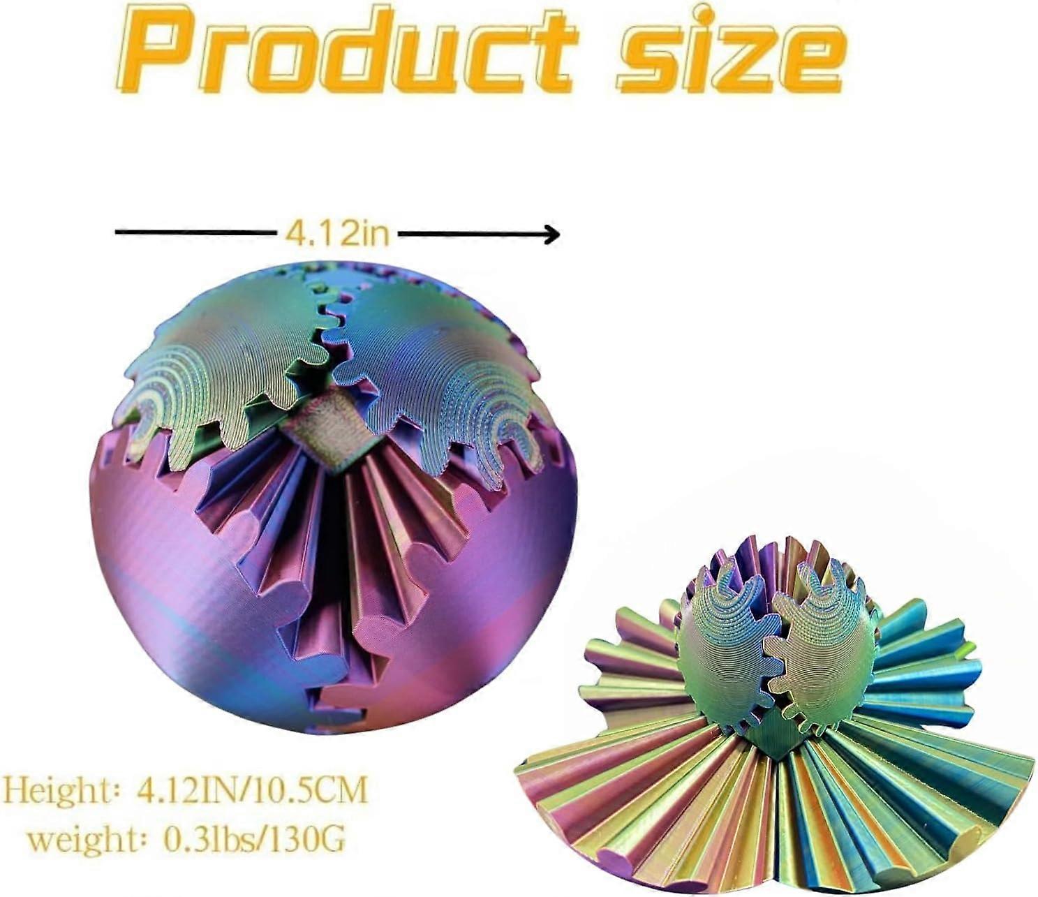 Gear Ball, 4.2in 3D Printed Gear Ball Spin Ball Cube Fidget Toys,Purple ...
