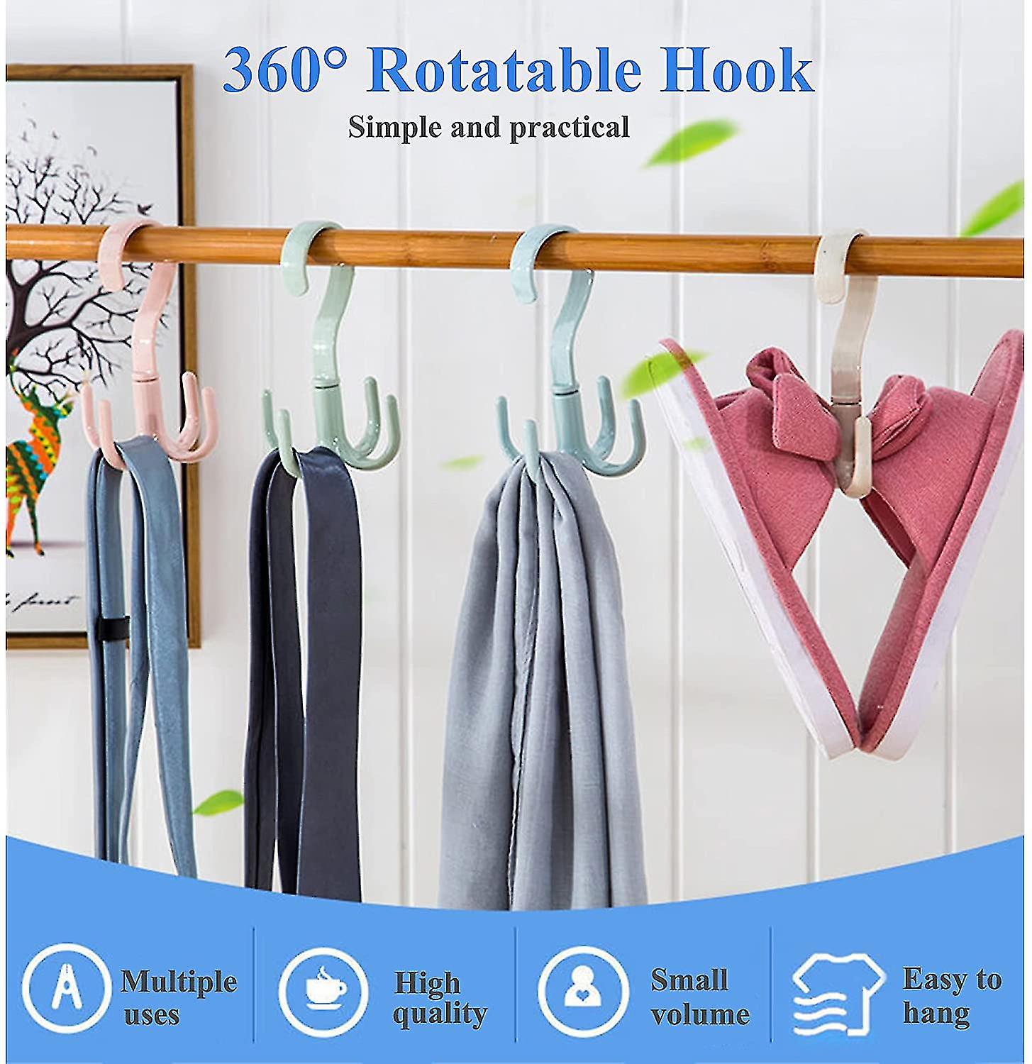 4 Pieces Tie Racks 4 Prongs 360 Degree Rotating Hook Closet Hook Scarf ...