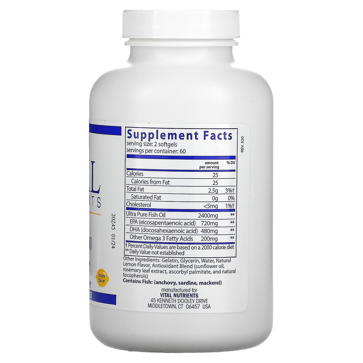Vital Nutrients, Ultra Pure Fish Oil 700, Lemon, 120 Softgel Capsules ...