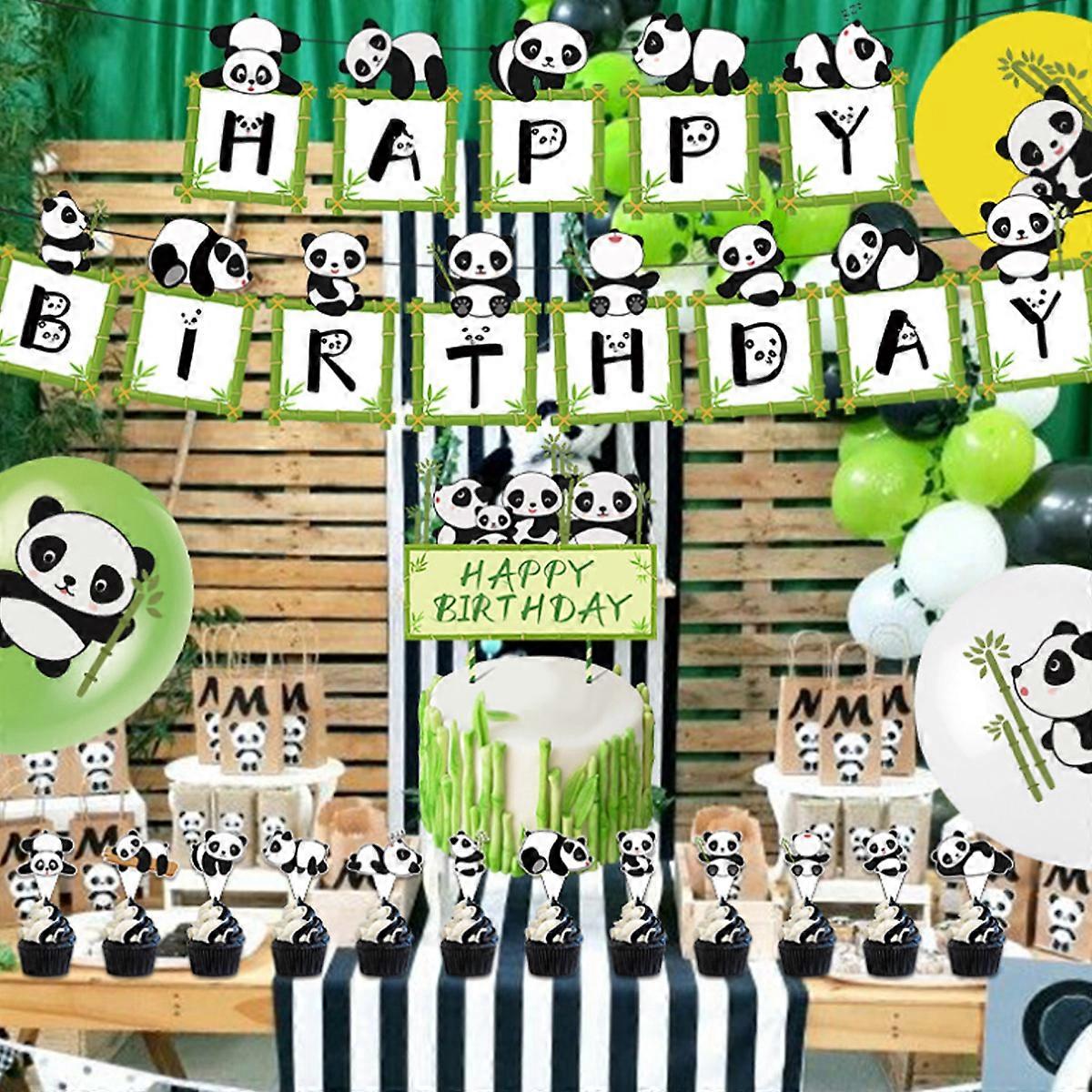 Panda Party Supplies, Panda Happy Birthday Banner, Balloons Cupcake ...