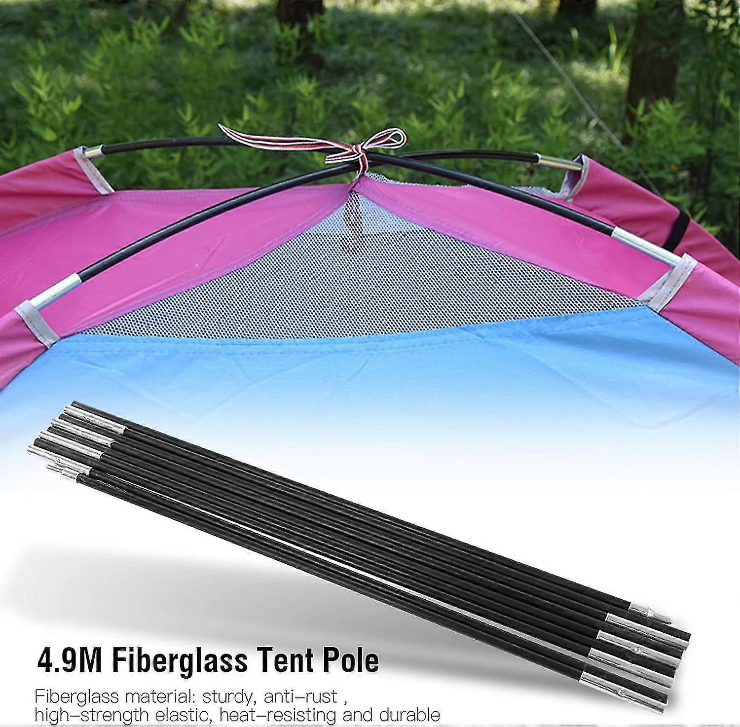 2 Sets 9 Sections Tent Pole, 192.9in Fiber Glass Rod Double Tarp Poles ...