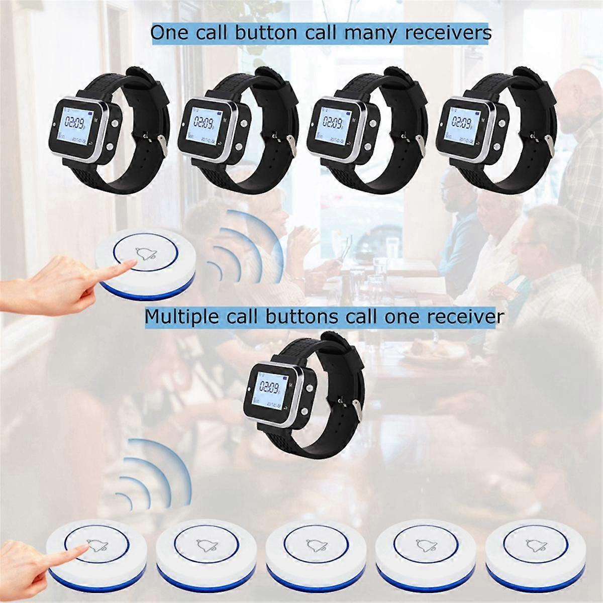 Wireless Calling System 5 Table Call Button Transmitters 1 Watch Pager, Restaurant Waiter ...