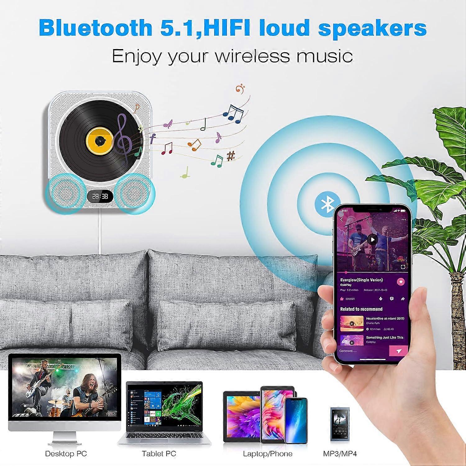Portable CD Player with Bluetooth, Wall Mounted CD Player Home Audio ...