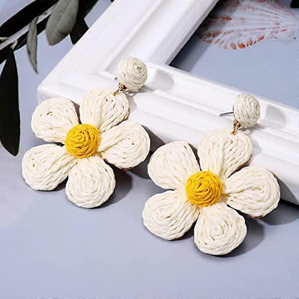 Rattan Earrings for Women Statement Boho Raffia Straw Wrapped Flower Drop Dangle Earrings Summer ...