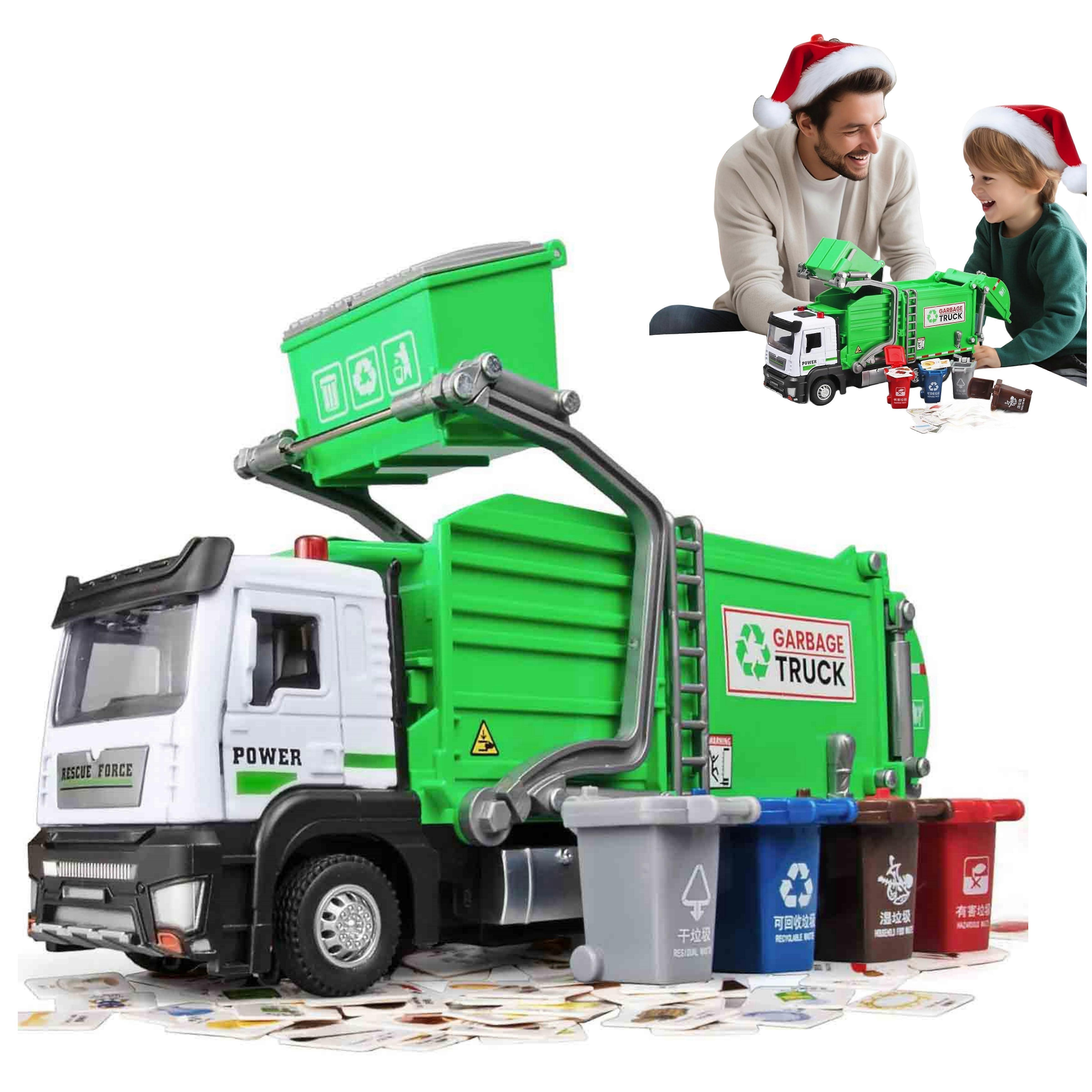 Garbage Truck Toys For Kids,Pull Back Garbage Truck Toy With Lights And ...
