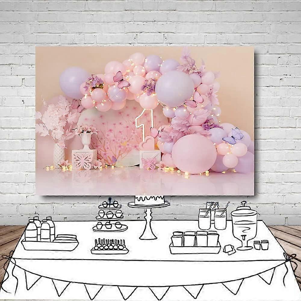 7X5ft Girl 1st Birthday Photography Background Pink Flowers Balloons ...