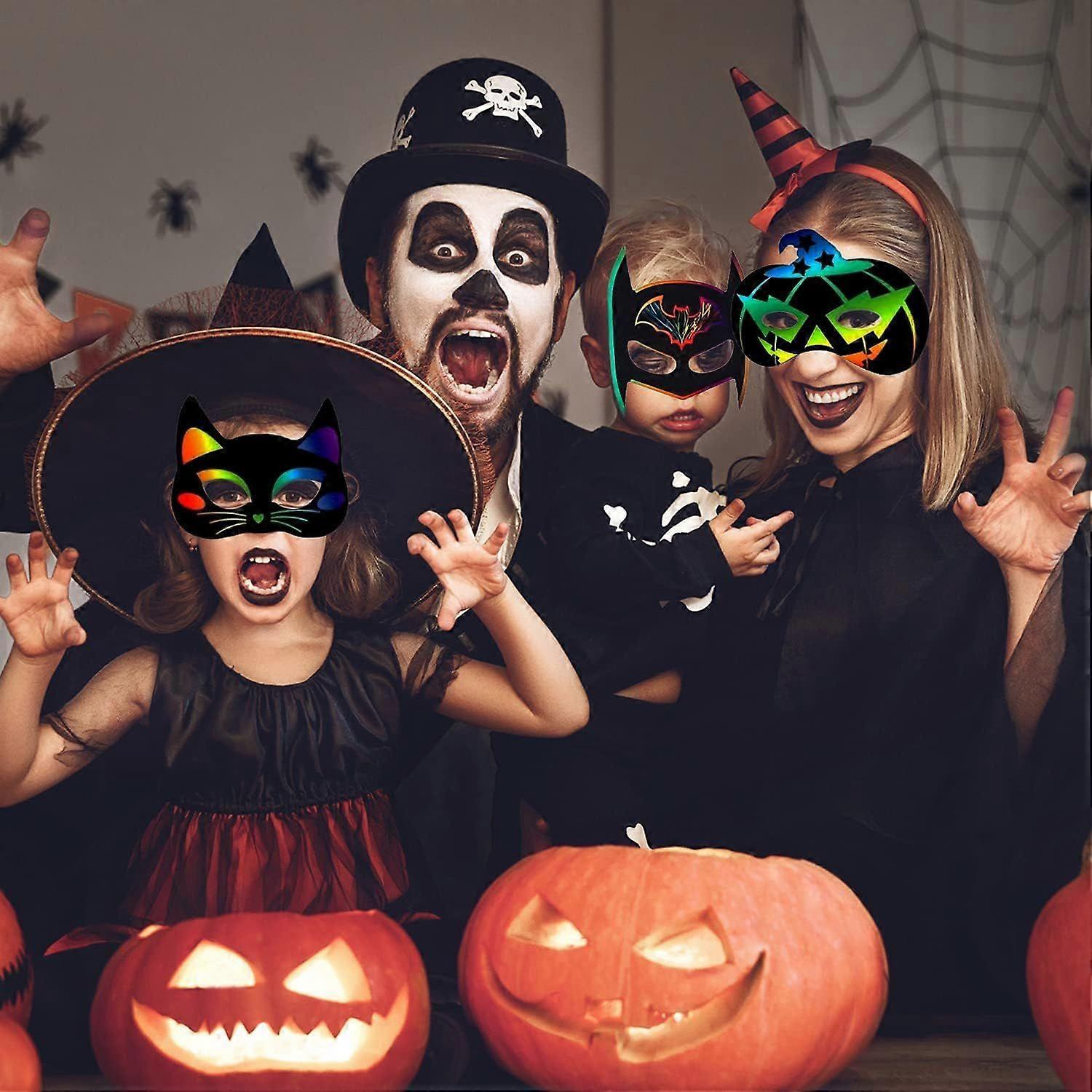 Halloween Scratch Masks, DIY Rainbow Scratch Paper Mask Art Craft Kit ...