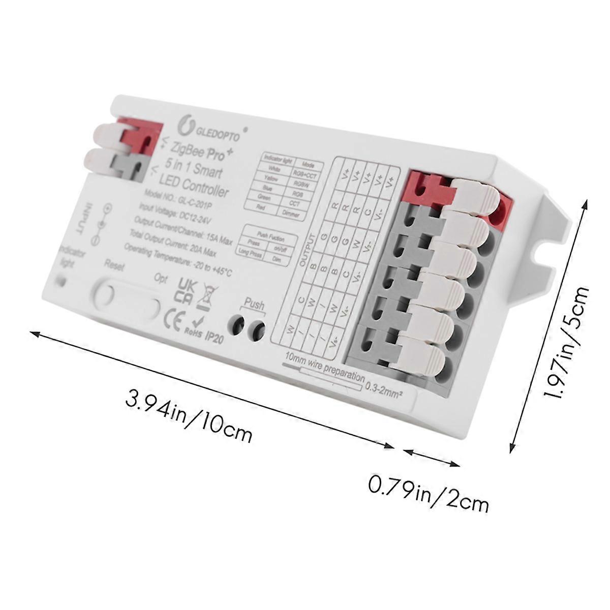 ZigBee 3.0 LED Controller 5In1 Dimmer 12V 24V 20A RGB/RGBW/RGBCCT/CCT ...