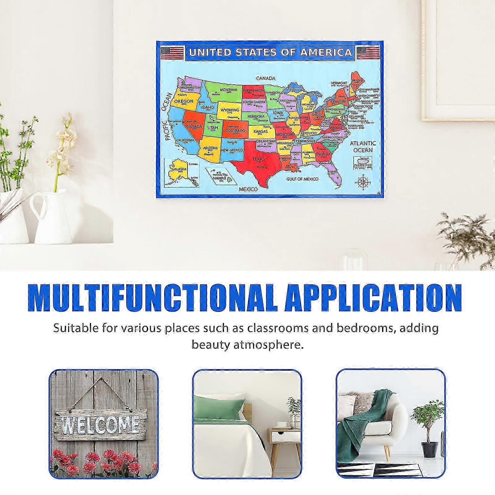 USA Map Educational Classroom Poster Teaching Geography Map Household ...