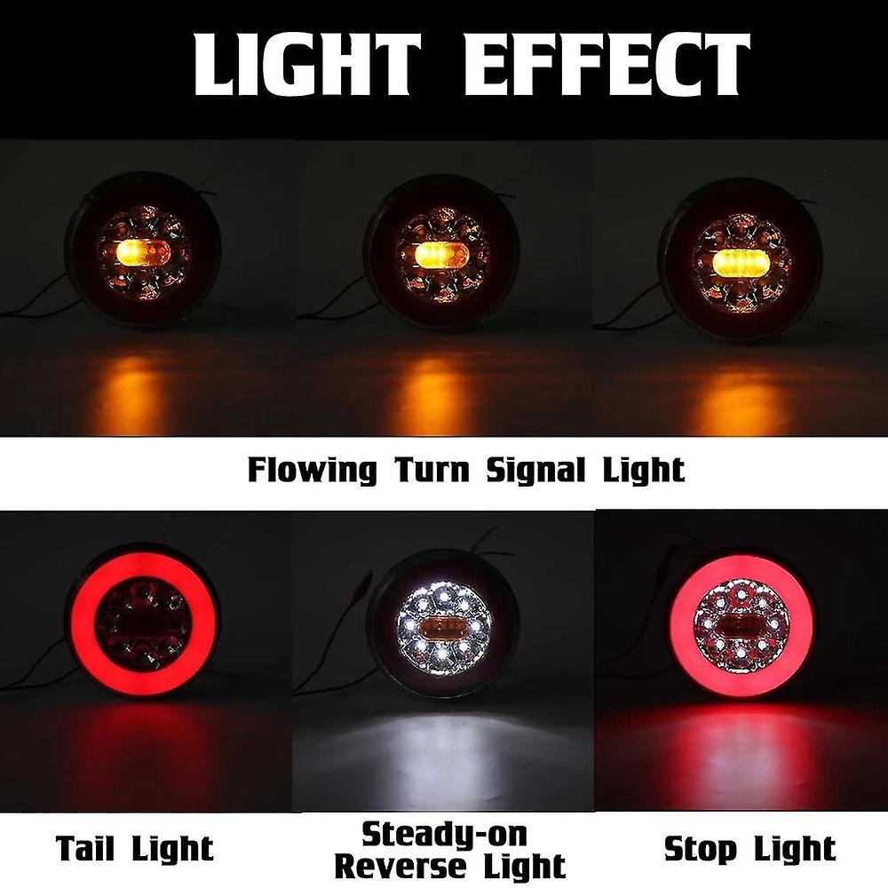 Round Led 4 In 1 Truck Tail Light 12-24v Dynamic Tail Turn Signal ...