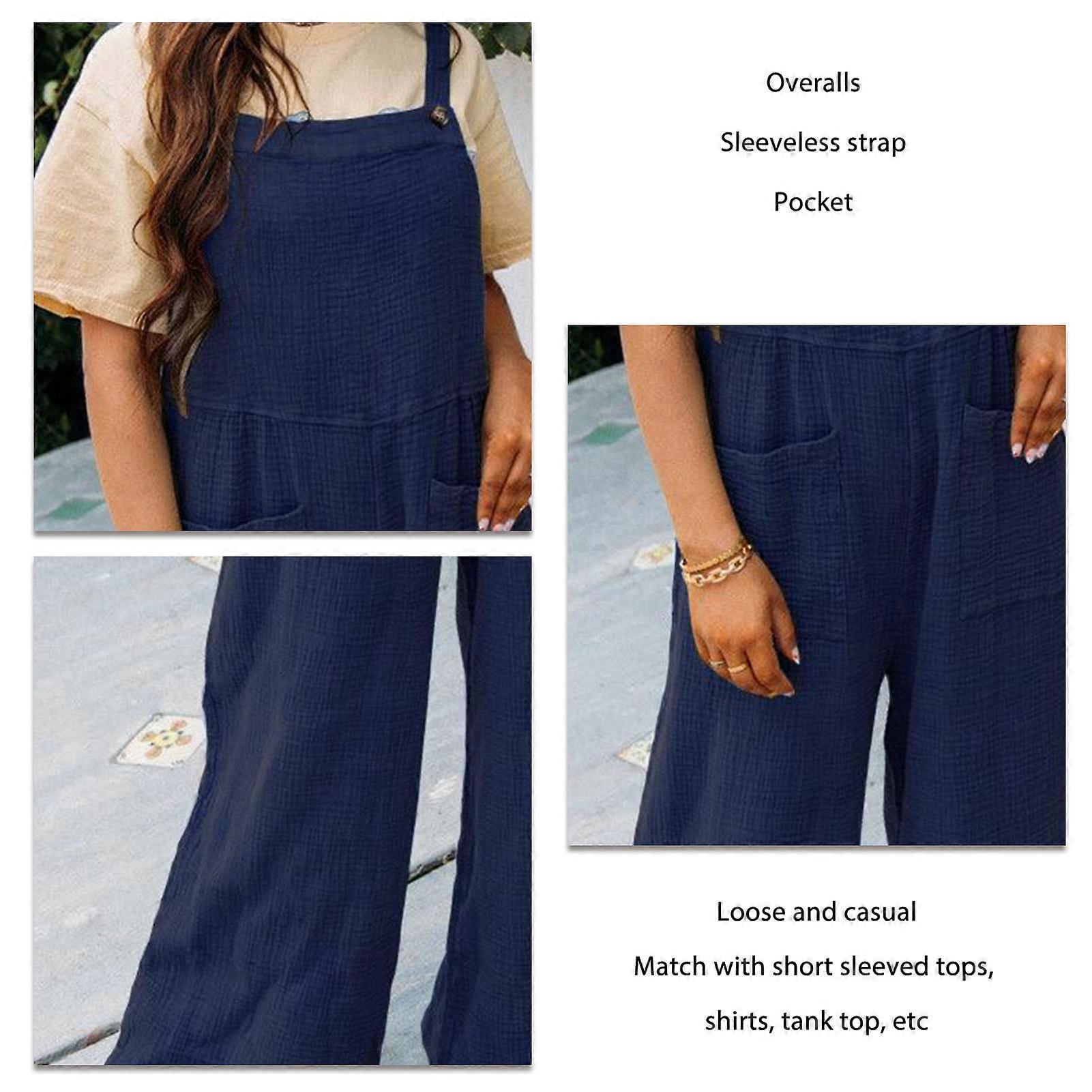 Women Fashionable Button Overalls Loose Casual Elegant Plain Color ...