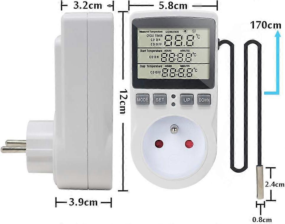 220V Digital Temperature Controller Thermostat Socket Heating Cooling with Probe, LCD ...