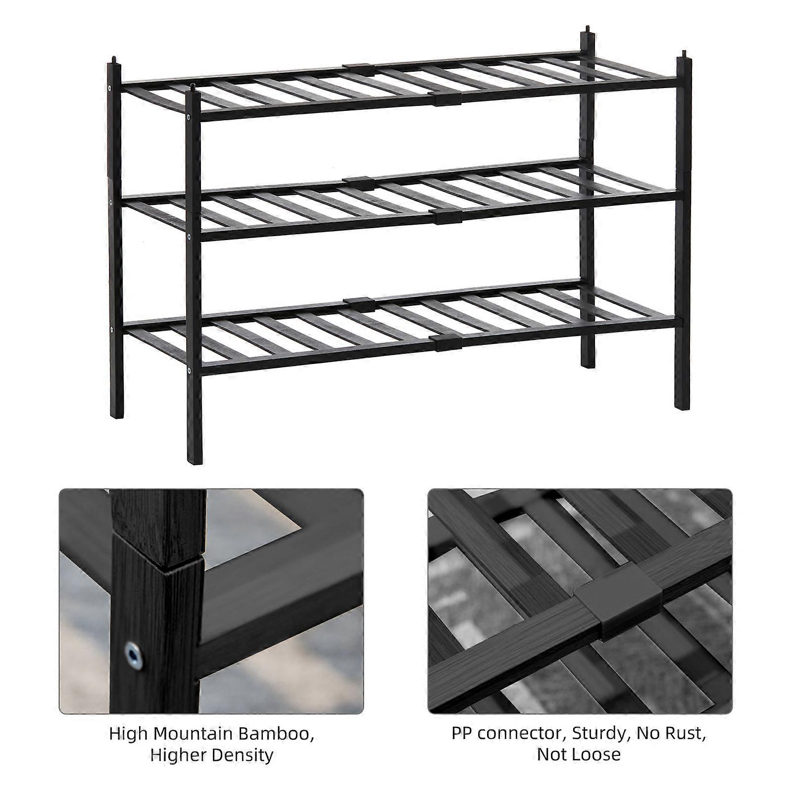 3-Tier Bamboo Shoe Rack Stackable Shoe Shelf Free Standing Storage ...