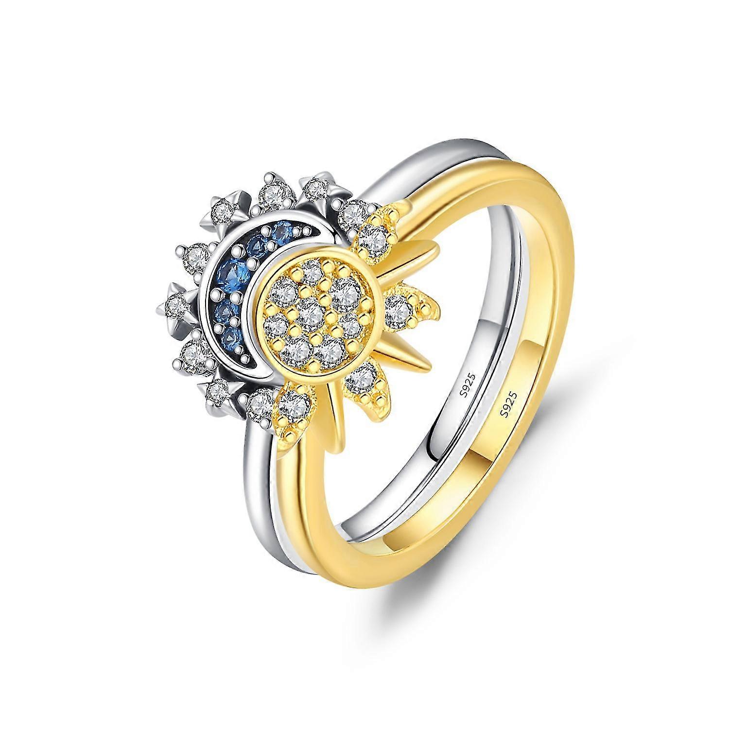 Celestial Sun And Moon Ring Set, Sparkling Sun Ring/blue Moon Ring 16k ...
