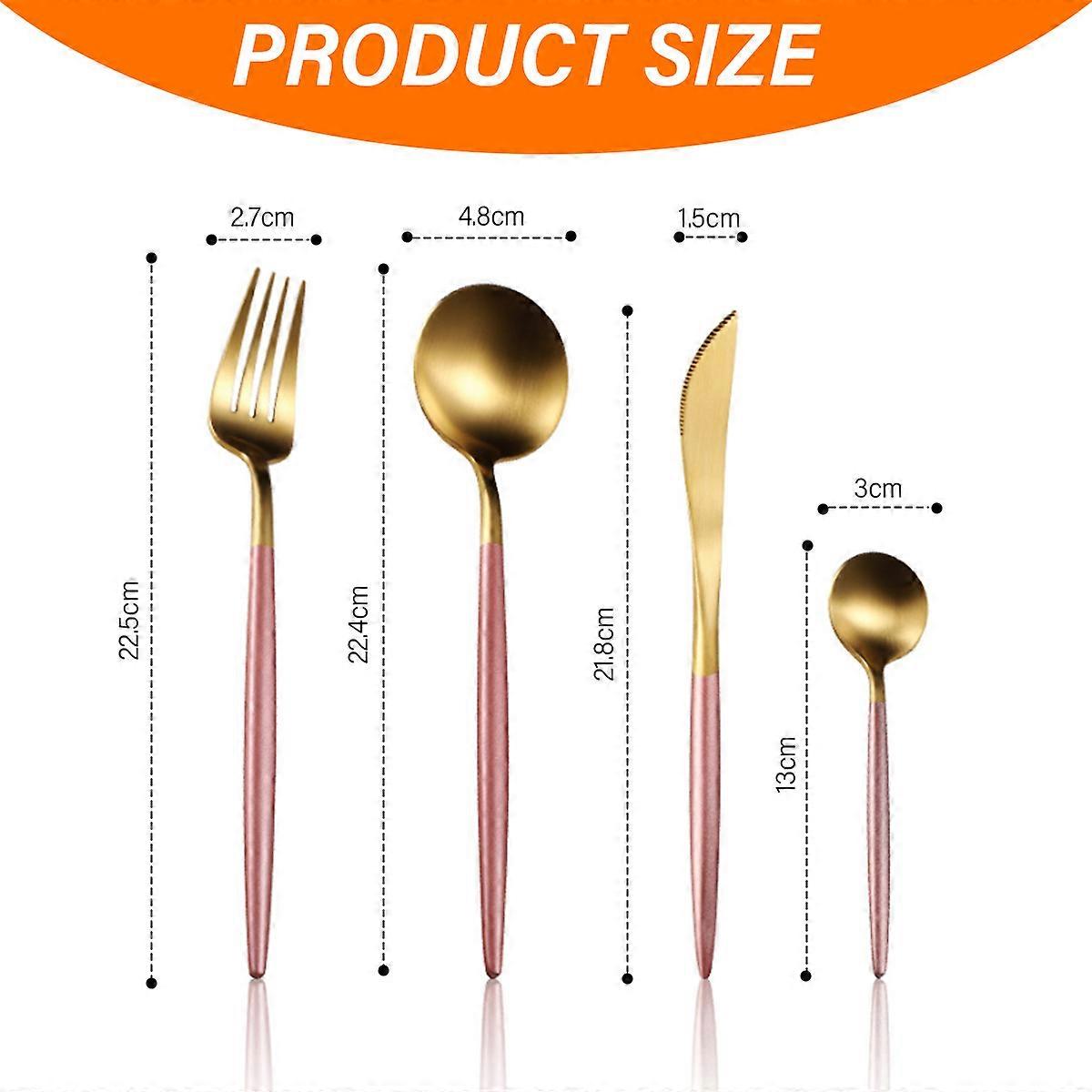 Gold Silverware Set with Solid color handle,4-Piece Stainless Steel ...