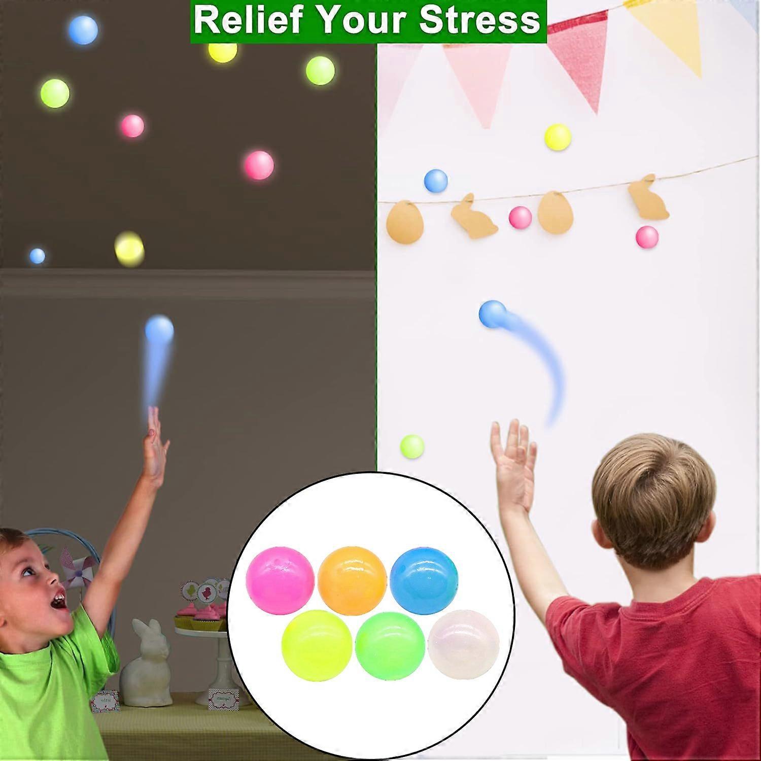 6Pcs Glow in Dark Sticky Ball Stretch TPR Anxiety Relief Decompression ...