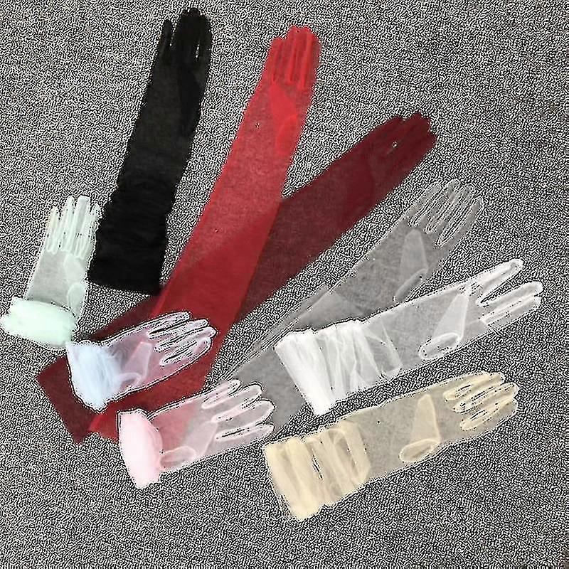 Long Sheer Tulle Gloves, Ultra Thin Mitten Bridal Elbow Glove( Color ...
