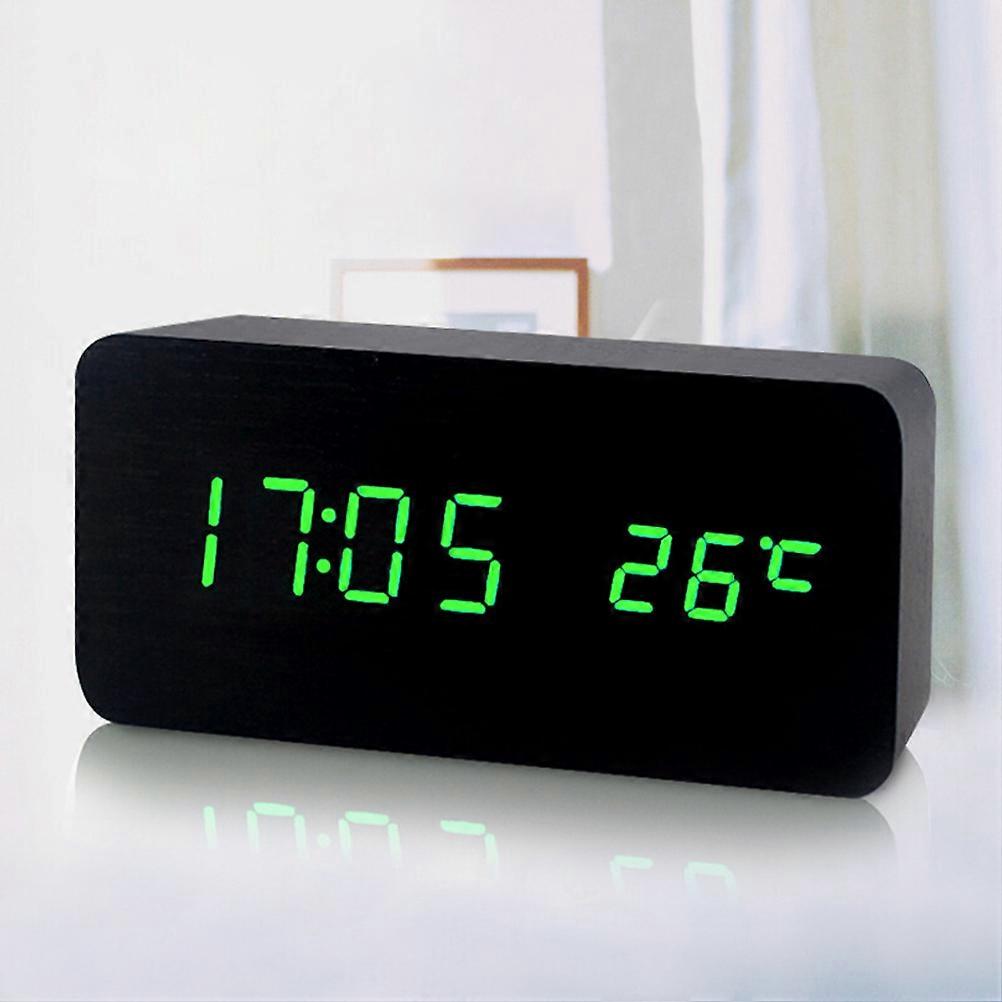 LED Desk Wood Digital Alarm Clock Luminous Silent Clock Time ...
