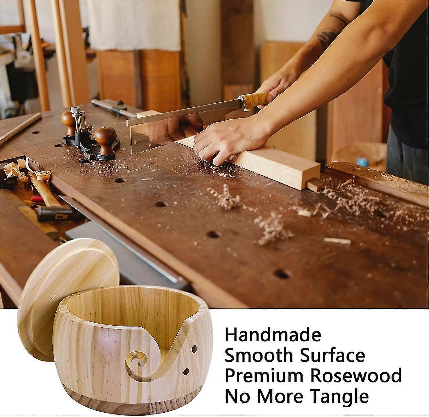 Wooden Yarn Bowl With Lid, Yarn Bowl Wool Holder, Handmade Yarn Storage ...