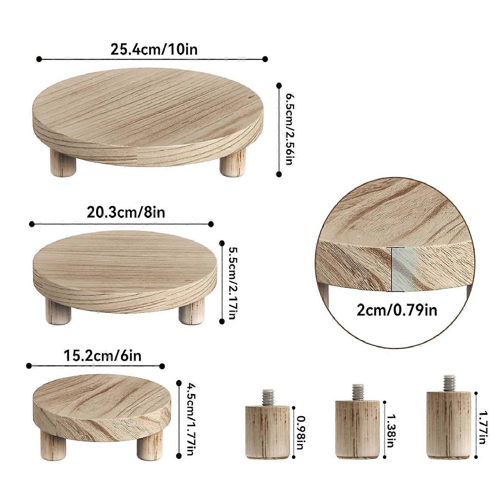 3 Pcs Wooden Riser Rustic Round Plant Stand Easy to Assemble Pedestal ...