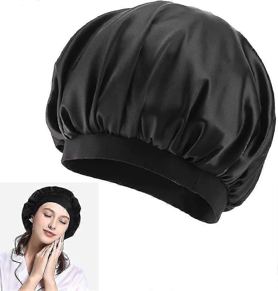 Satin Beanie. Women's Adjustable Wide Band Elastic Band Satin Night Hat Sleep Cap Black | Fruugo UK