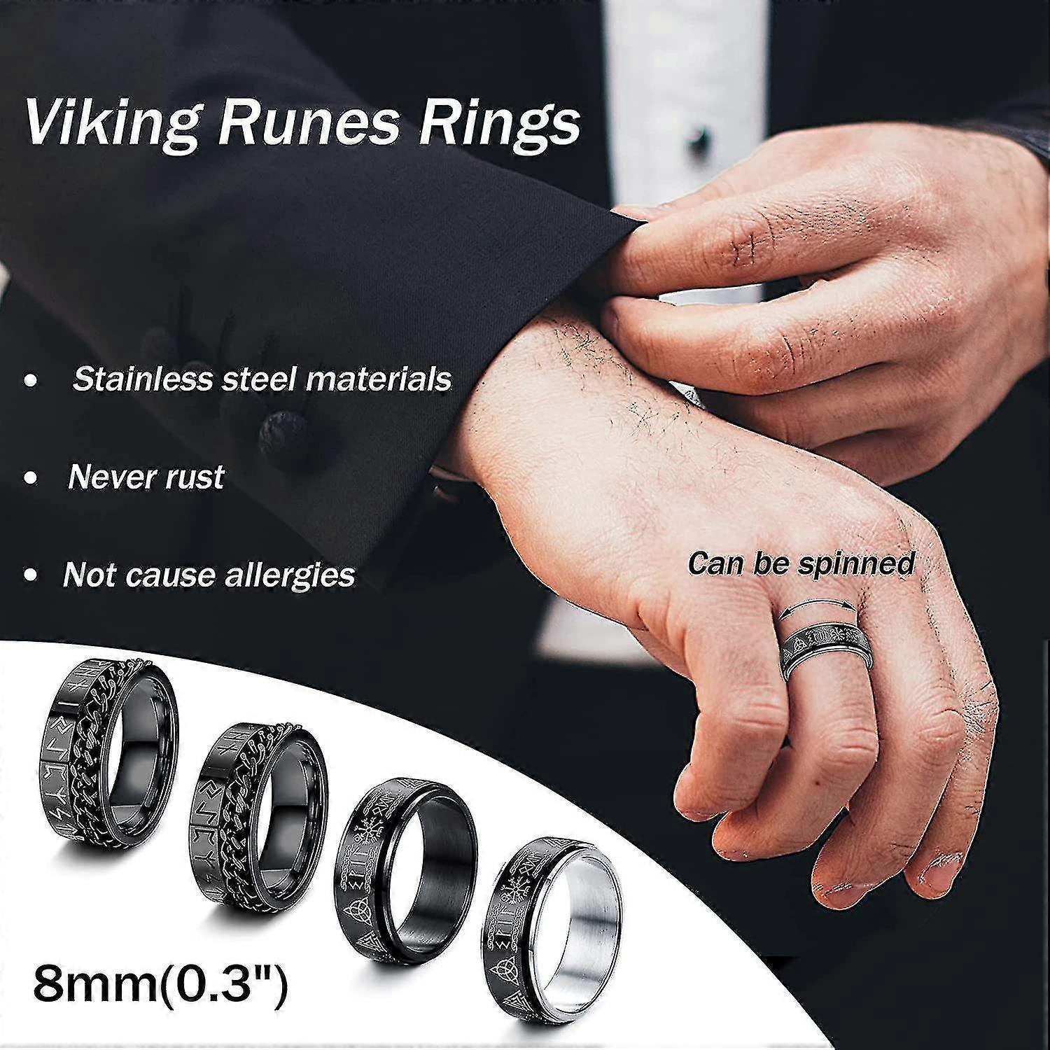 4pcs Norse Spinner Runes Ring For Men Women Less Steel Rotatable Rings ...