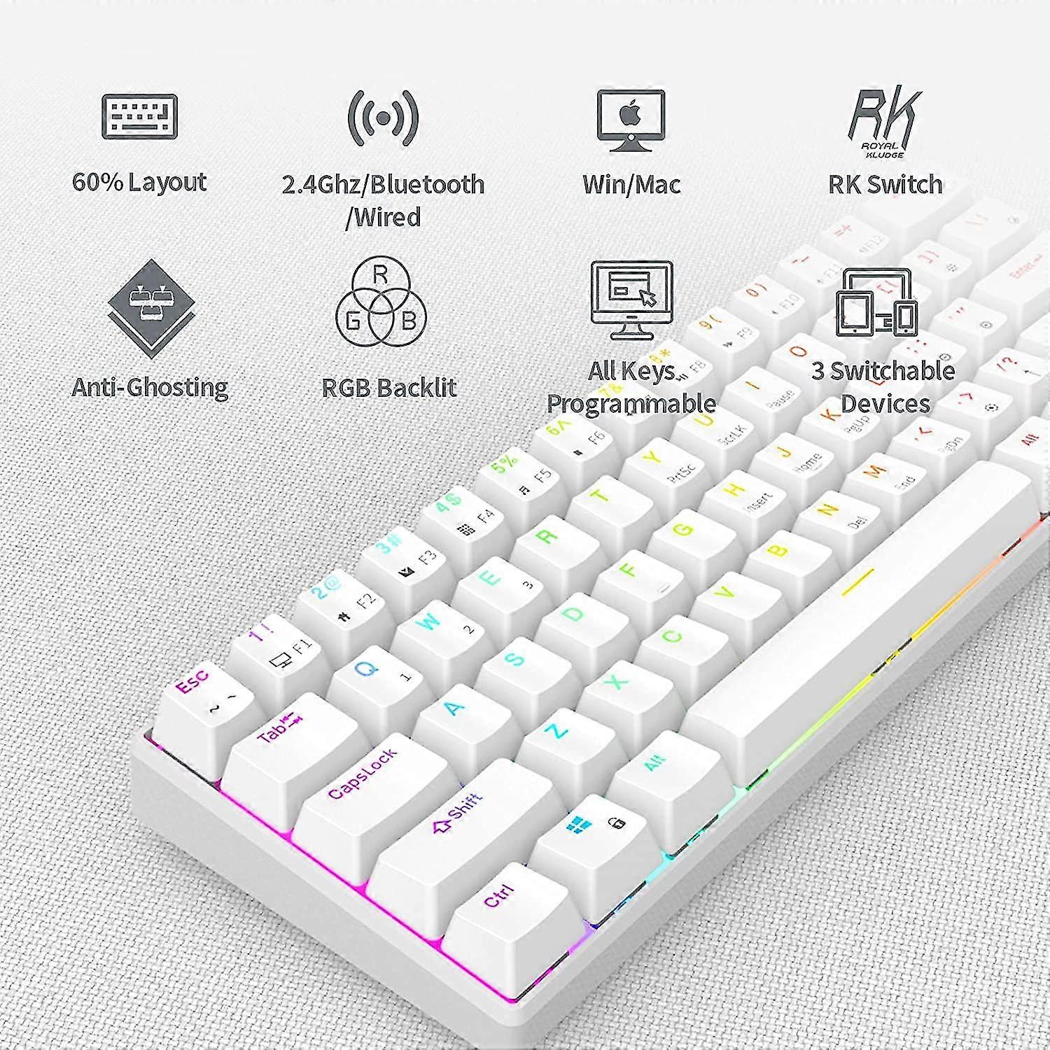 Rk Rk61 Rgb Wireless/wired 60% Compact Mechanical Keyboard, 61-key ...