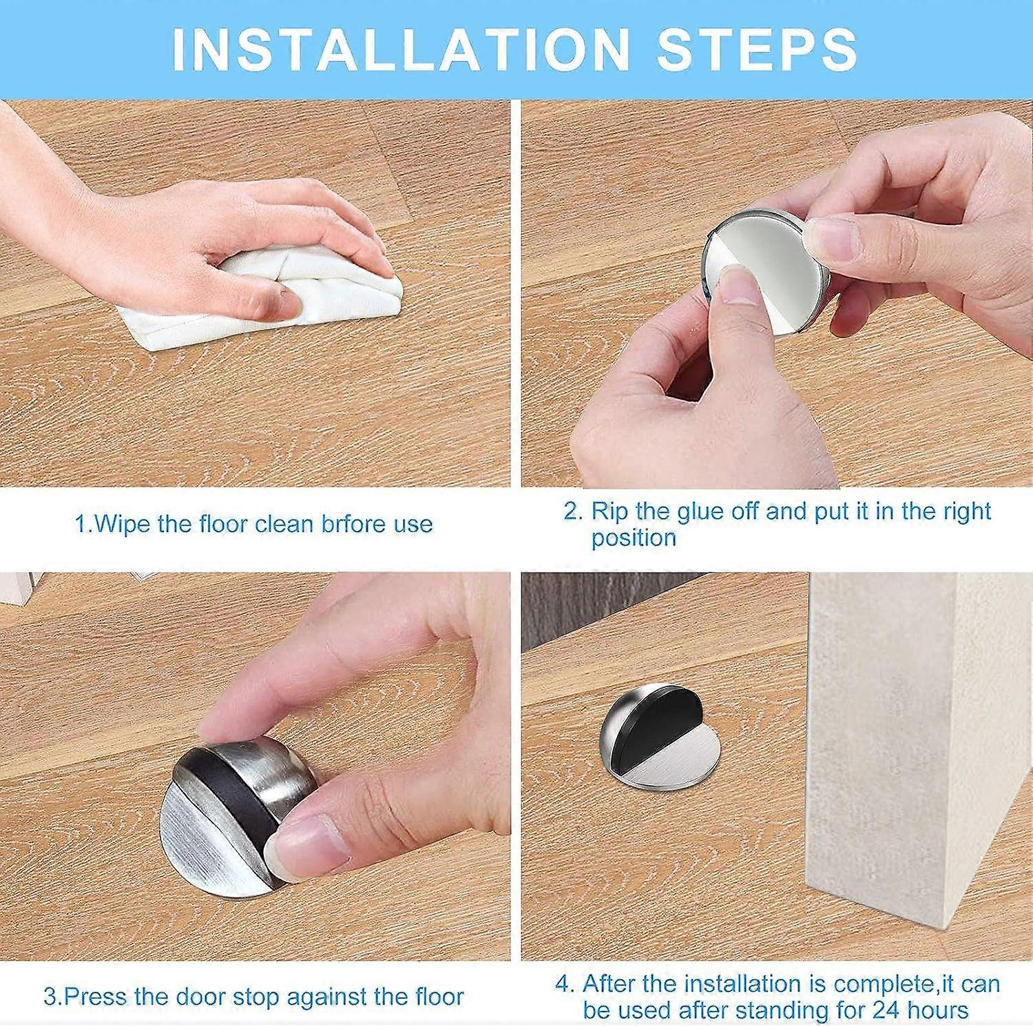 4 Pieces Stainless Steel Floor Door Stopper, Oval Floor Mounted Half ...