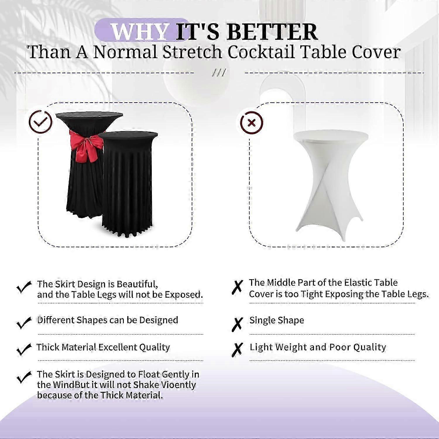 Set of 2 Black Cover for High Table, Tablecloth for Standing Table 80 x ...