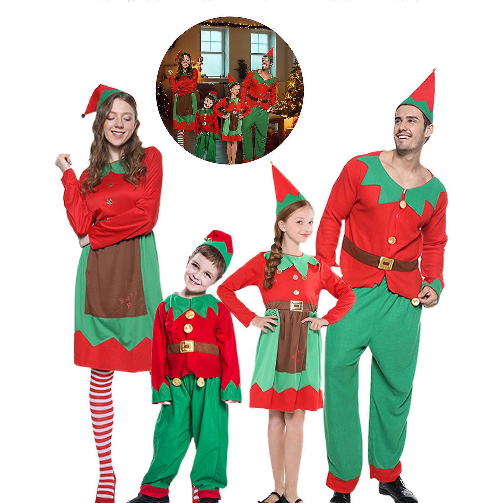 Women Men Christmas Elf Costume Elf Top, Trousers/Dress, Elf Hat ...