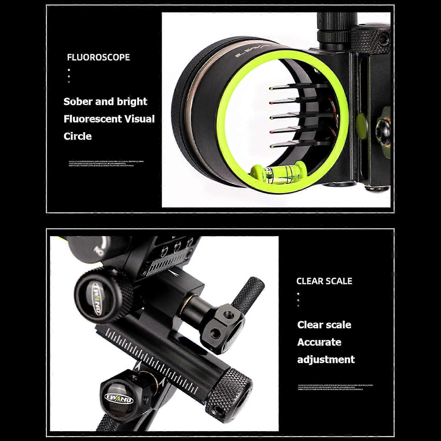 Compound Bow Sight Aluminum Alloy 0.019 Inch Fiber Optic 5-Pin With ...