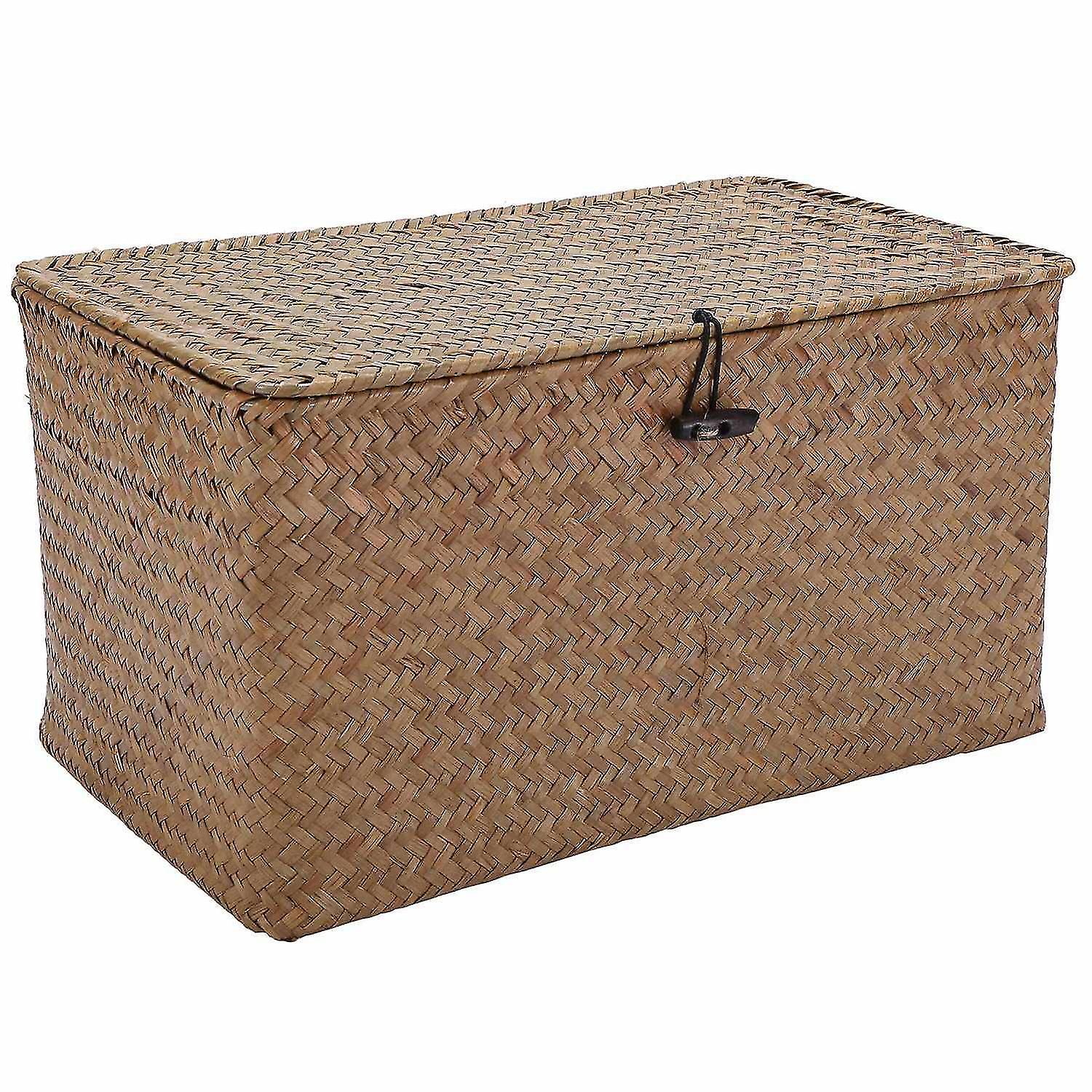 Straw Woven Stora Basket With Lid Makeup Izer Stora Box Seagrass ...