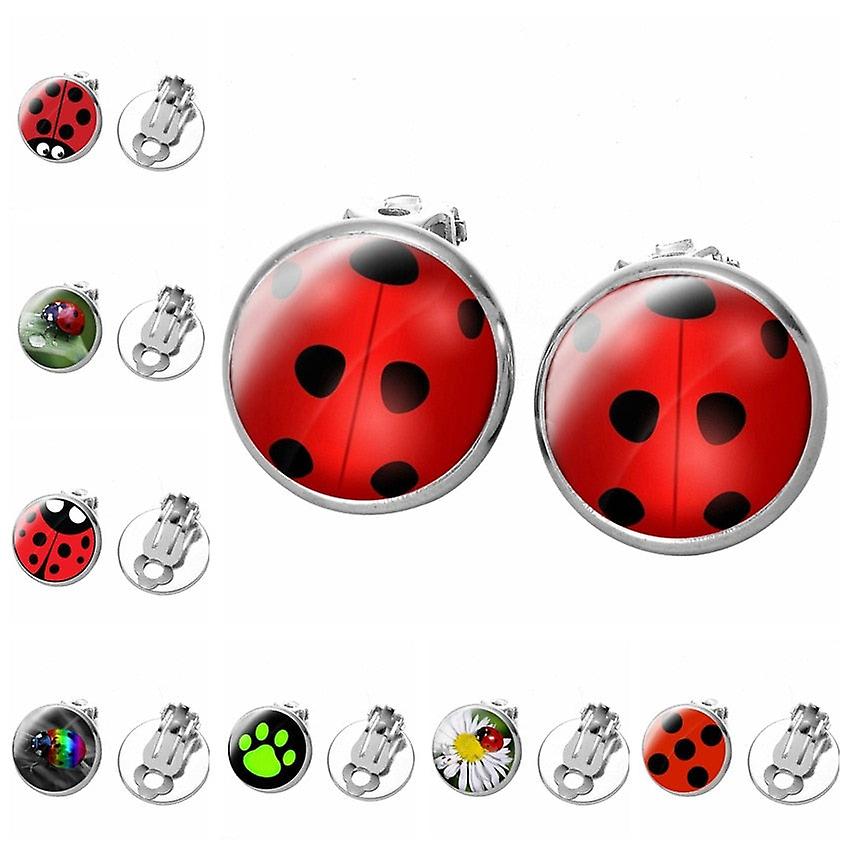 New Ear Clip Ladybug Earrings Cosplay Ladybug Circle Polka Dot Earrings ...